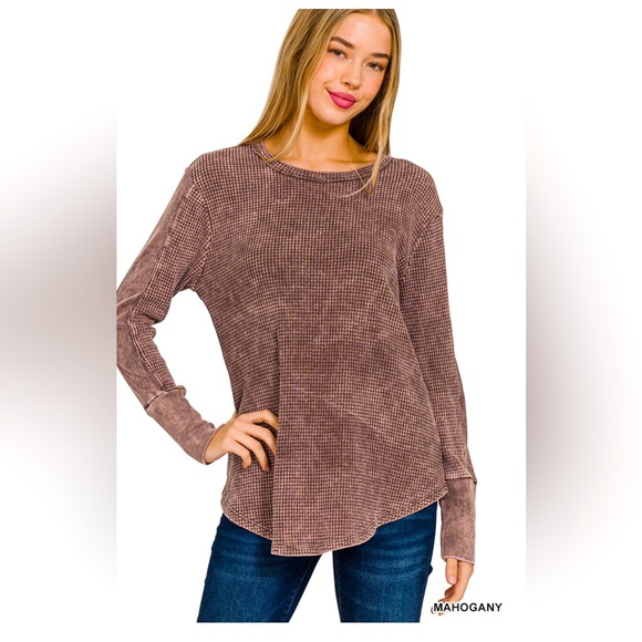 Zenana Outfitters | Tops | Zenana Long Sleeve Waffle Knit Top In ...
